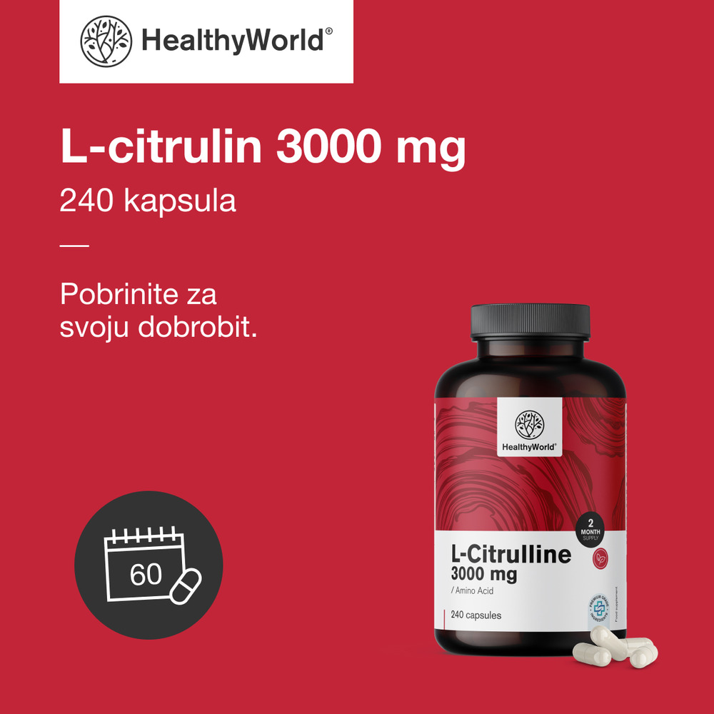 L-citrulin 3000 mg, 240 kapsula - HealthyWorld.hr